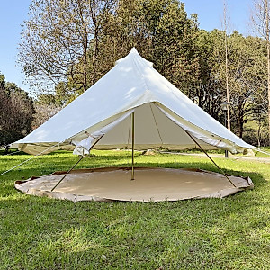 Outdoor Family Camping Safari Glamping Tent Waterproof Luxury 3/4/5/6M Yurt Bell Tent with Mesh Screen (Off White Oxford Tent, 4M Bell Tent)