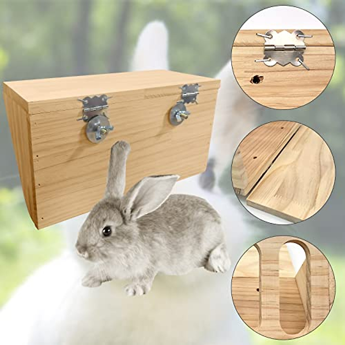 Tfwadmx Rabbit Hay Feeder Chinchilla Grass Holder Small Animals Wooden Feeding Dispenser Bunny Less Wasted Food Manger with Cleaning Set for Guinea Pig Gerbil Hamster Squirrel