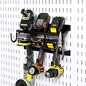 Wall Control Drill Holder Power Tool Storage Rack - Compact Impact Drill Battery Power Tool Pegboard Organizer Pegboard (Black)