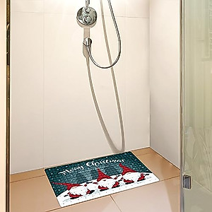 Christmas Card Funny Gnomes Red Shower Mat Bathtub Mat Non Slip Shower Mats for Showers Anti Slip for Elderly Shower Mat with Suction Cups
