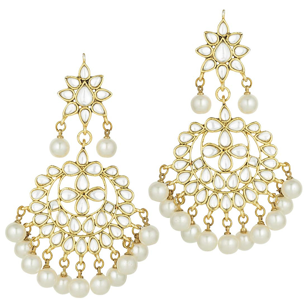 Aheli Ethnic Wedding Wear Faux Kundan Beaded Necklace (White) with Maang Tikka Set Indian Fashion Jewelry for Women