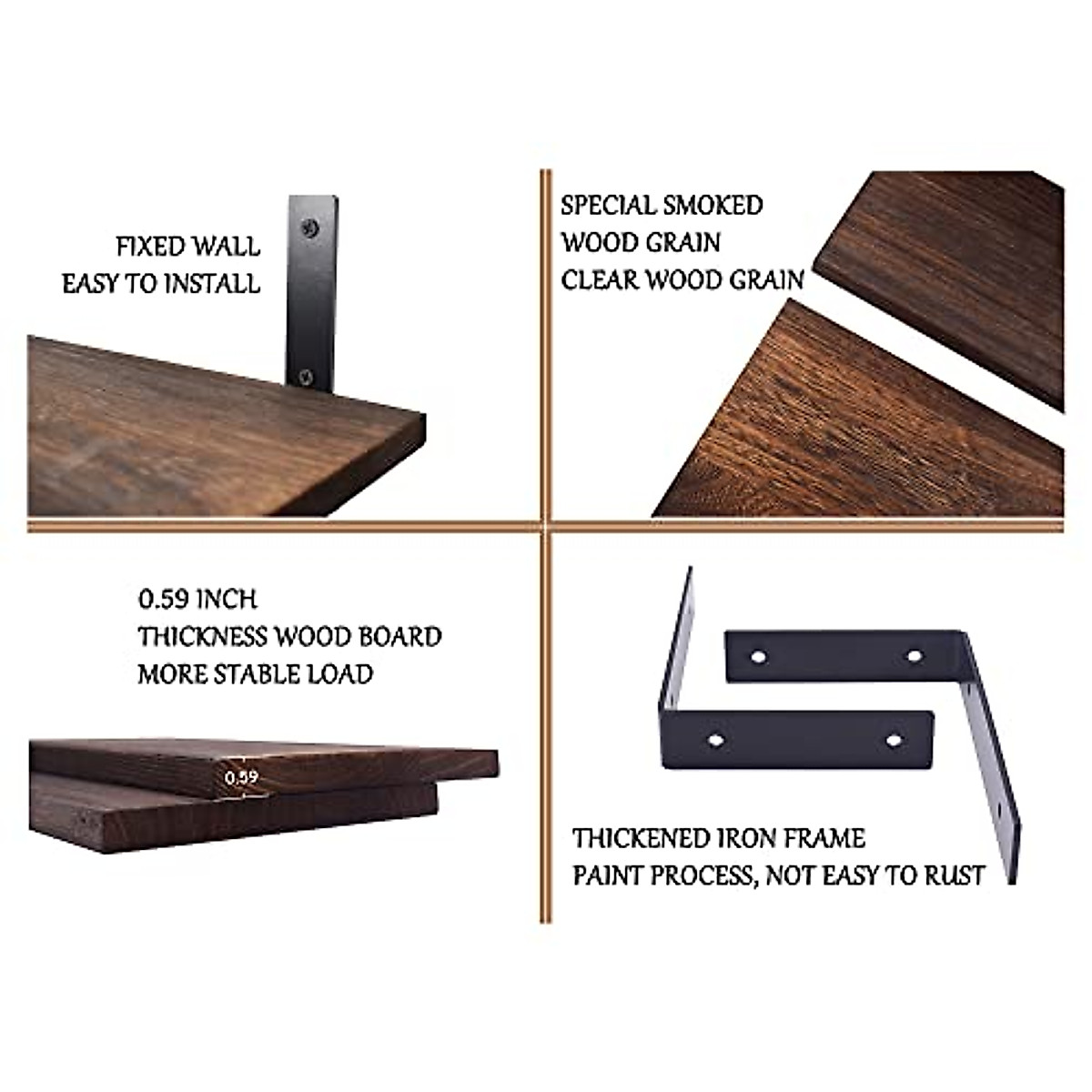 Molaxhome Wood Floating Shelves Set of 2,Wall Mounted Shelf for Bedroom,Farmhouse,Living Room,Bathroom,Kitchen,Office and More DC1A612 (Brown, W6xL16.5)