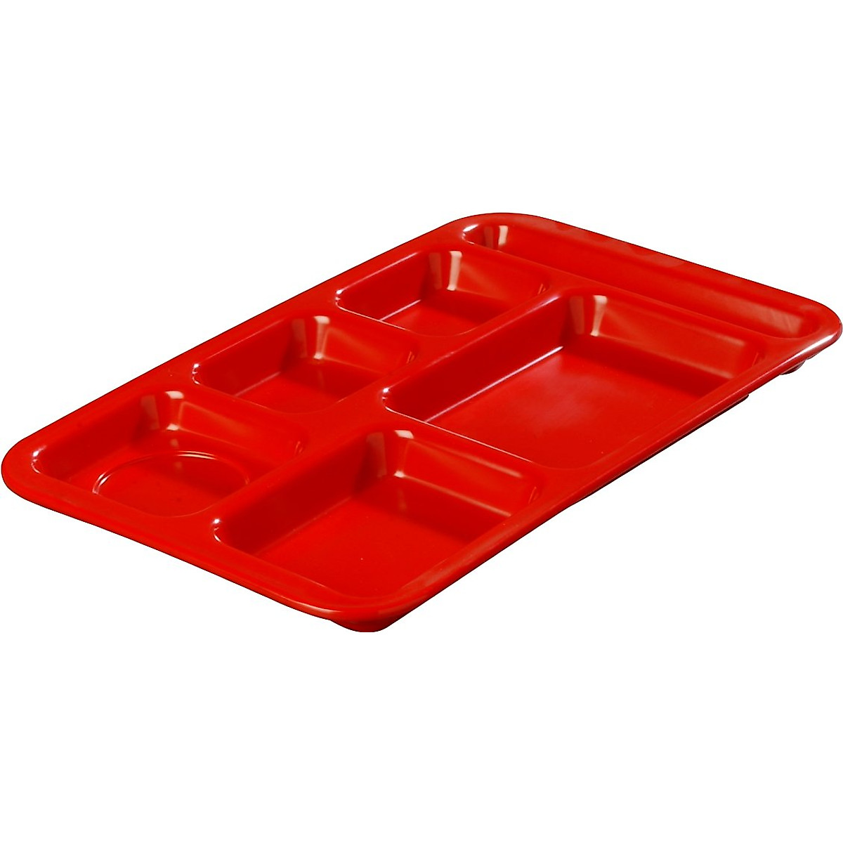 Carlisle FoodService Products 4398205 Right Hand 6-Compartment Cafeteria / Fast Food Tray, 15" x 9", Red (Pack of 12)