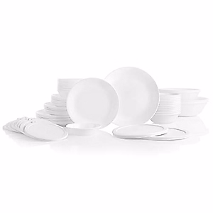 Corelle Vitrelle 78-Piece Service for 12 Dinnerware Set, Triple Layer Glass and Chip Resistant, Lightweight Round Plates and Bowls Set, Winter Frost White