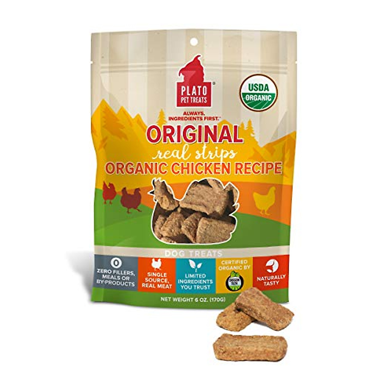 PLATO Original Real Strips Organic Chicken 18oz, Natural