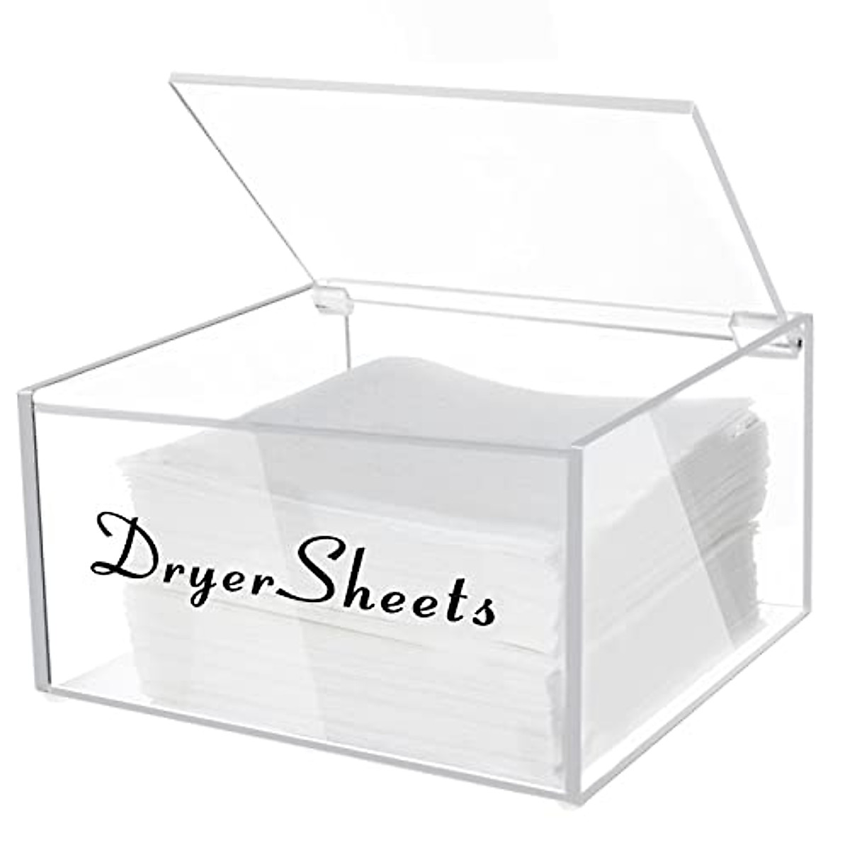 Acrylic Dryer Sheet Dispenser with Lid, Clear Dryer Sheet Holder for Laundry Room Decor and Accessories, Modern Style Fabric Softener Dispenser Transparent Container for Laundry Room Organization