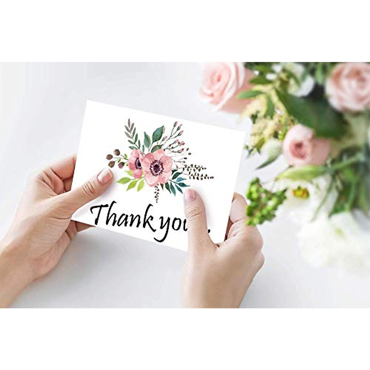 SUPHOUSE Thank You Cards with Envelopes Set, Thank You Cards Small Business,Baby Shower Thank You Cards, Wedding Thank You Cards Greenery Floral Style,100 Bulk Pack