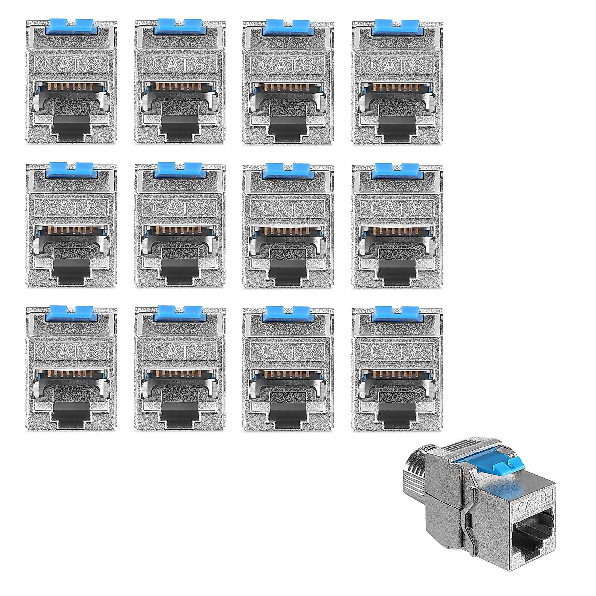 kwmobile Keystone Module Jacks - 12 Piece CAT-8 Shielded Keystone Jack RJ45 Cat 8 Ethernet Module 40 Gbit with Shielded Metal Housing