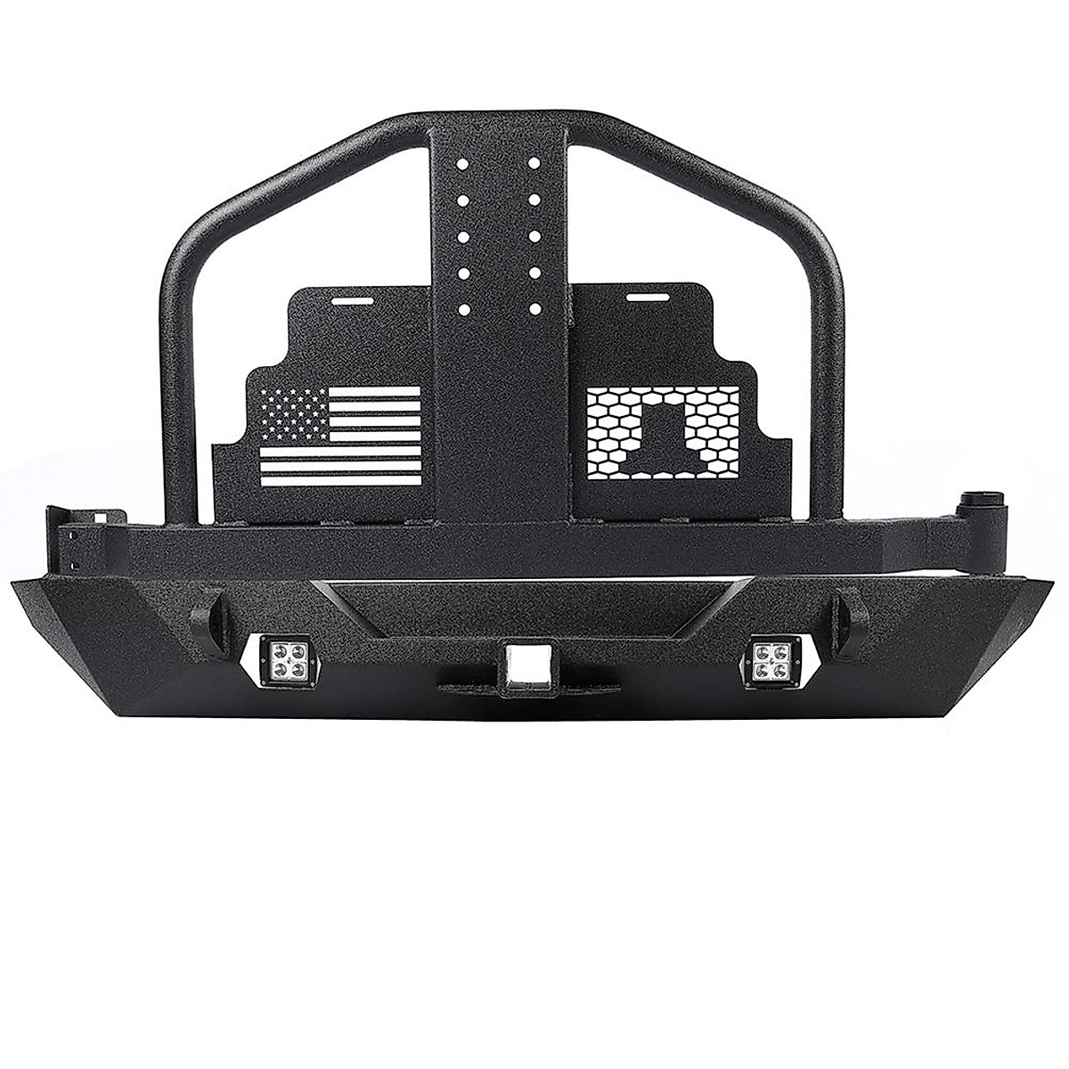 cciyu Texture Black Rear Bumper with and Tire Carrier and LED Lights Compatible for Jeep Wrangler JK 2007-2018