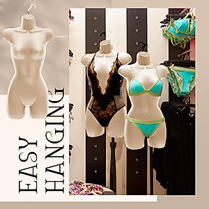 Kigley 12 Pcs Female Mannequin Torso Hanging Mannequin Flesh Colored Dress Form Hollow Back Thickened Plastic Female Clothing Mannequin with Hanging Hook for Clothes Display, 31.1 x 16.1 Inch