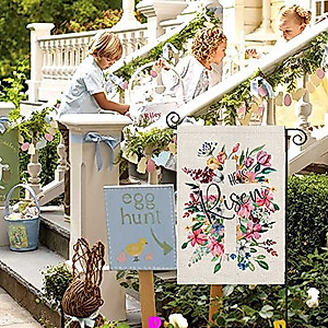 Easter Religious Cross Garden Flag 12x18 Inch Double Sided He is Risen with Flower,Small Seasonal Yard Flag for Farmhouse Holiday Outdoor Outside Decor