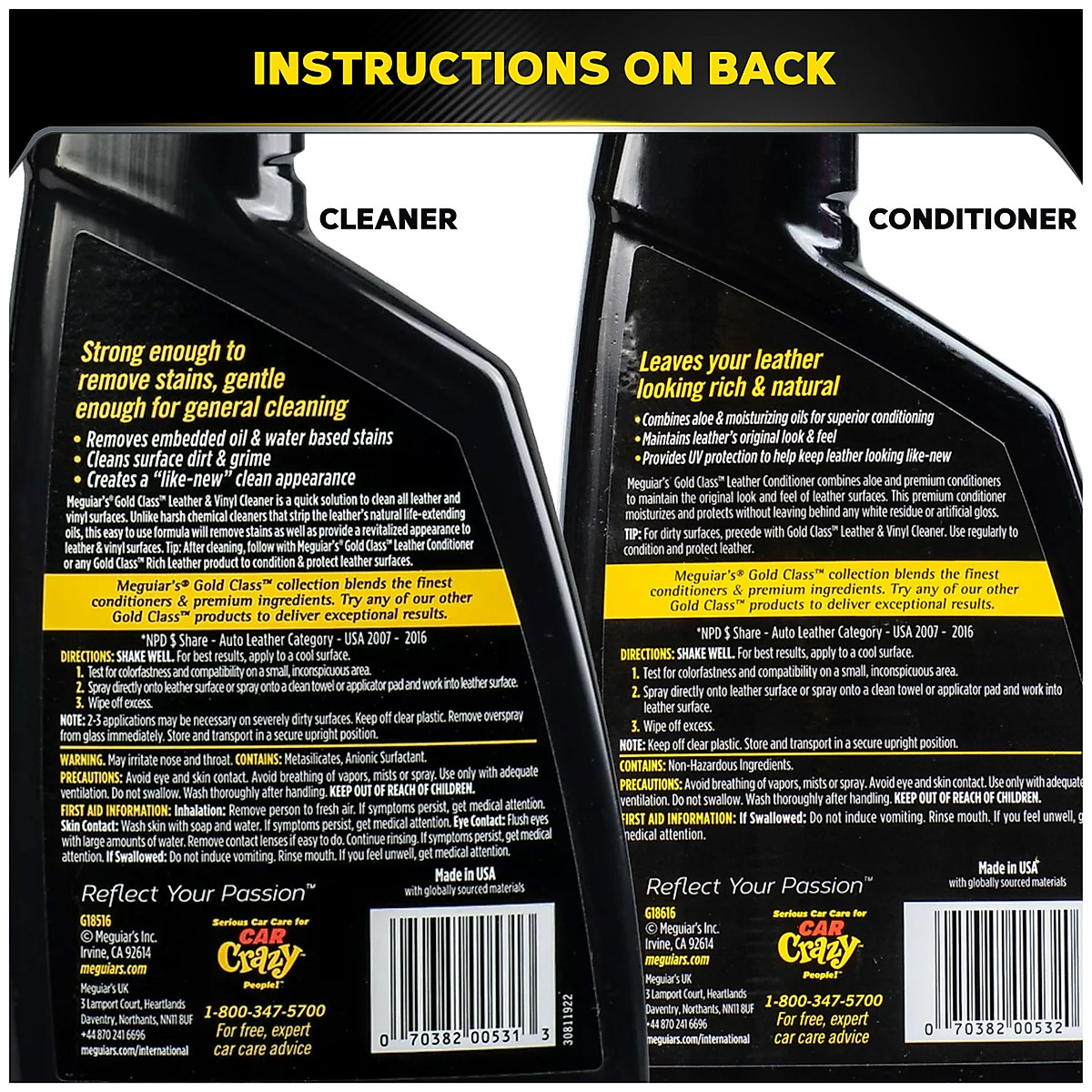Meguiar's G55153 Leather Care Kit, Includes Gold Class Leather & Vinyl Cleaner, Gold Class Leather Conditioner, Microfiber Applicator Pad and Supreme Shine Microfiber Towel