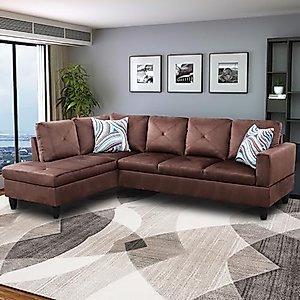 LostCat 97" W Sectional Sofa with Chaise, Modular Sectional Sofa, Microfiber Fabric Modular Couch, L Shaped Sofas & Couches Sectional Couches for Living Room Furniture Sets, Brown
