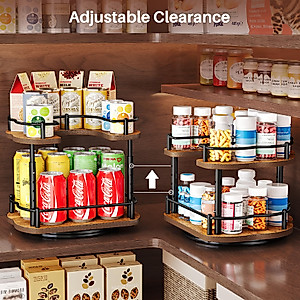 Lazy Susan Organizer Spice Rack for Cabinet - Height Adjustable Rotating Lazy Turntable Spice Organization for Table Top Pantry Kitchen, Wood Lazy Susan 10 inches Black