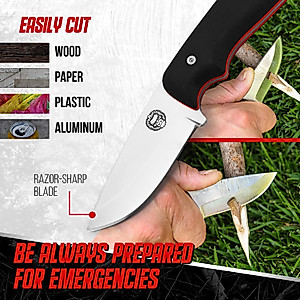 Holtzman's Gorilla Survival 'Redline' Fixed Blade Hunting Knife with Sheath and Ferro Rod