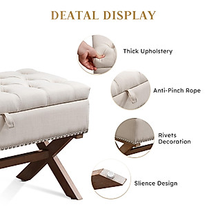 Bonzy Home Tufted Entryway Storage Bench, 36" French Vintage Bedroom Dining Room Benches with X-Shaped Legs, Fabric End of Bed Bench for Bedroom Dining Room Living Room Entryway, Beige