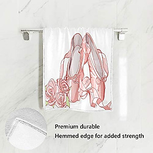 Ballet Dance Shoes with Roses Printed Hand Towel for Bathroom Super Absorbent Cotton Face Towel Multipurpose for Hotel Gym Guest Spa Yoga Home Decorative,30X15inch