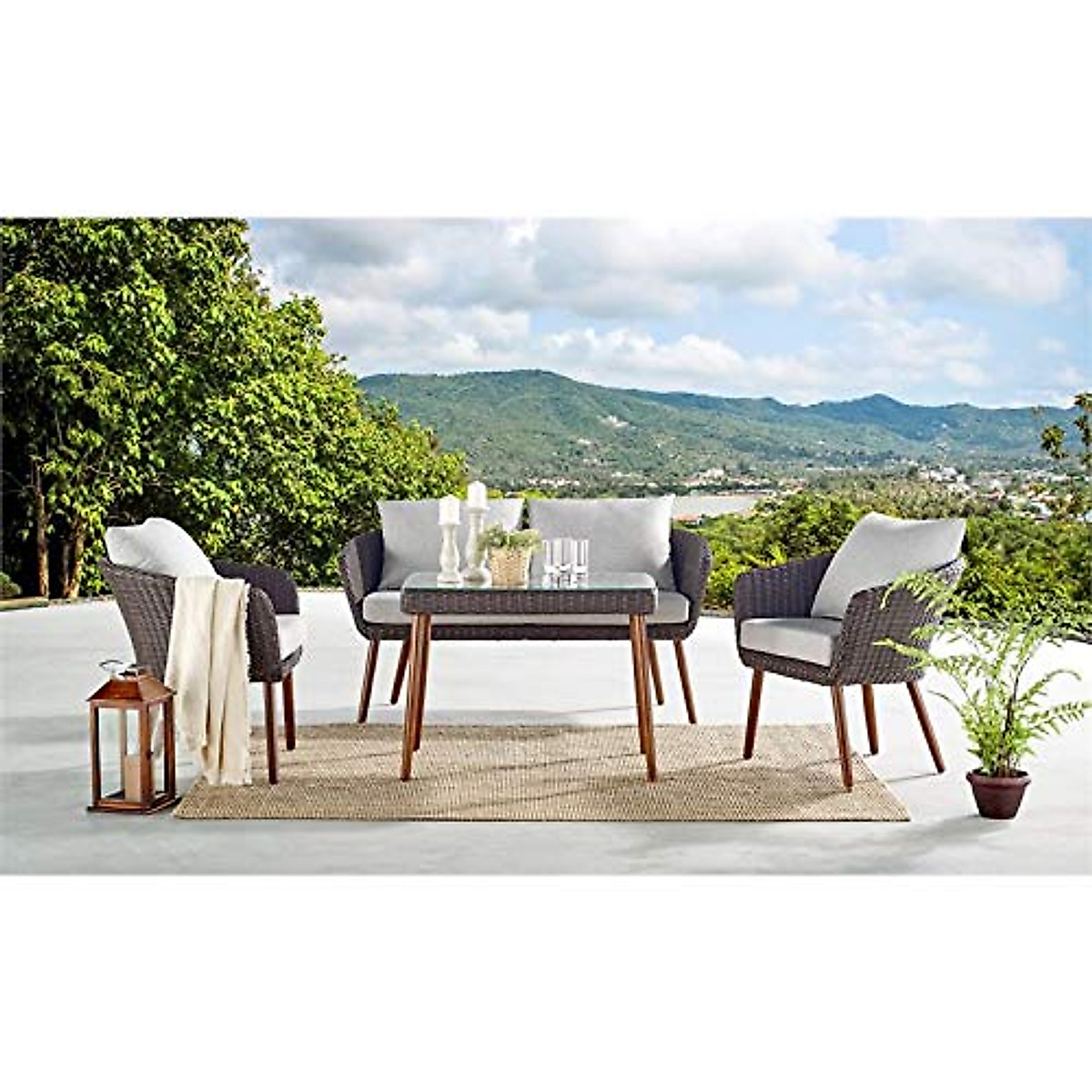 Athens All-Weather Brown Wicker Outdoor Chairs with Light Gray Cushions, Set of 2
