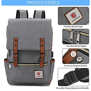 Xinveen Vintage Laptop Backpack Travelling Backpack Casual Daypacks School Shoulder Bag for Men Women Light Grey