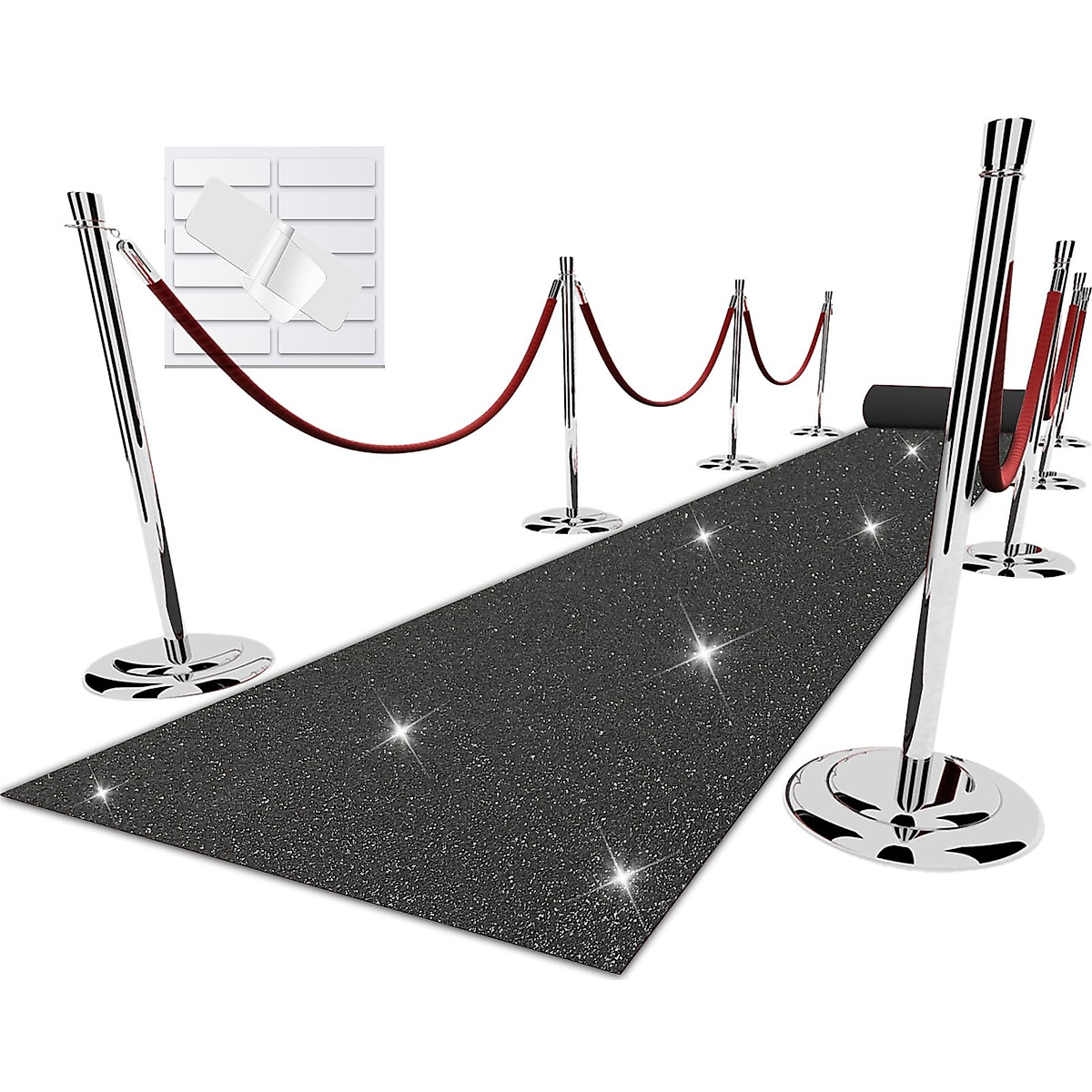 EZLucky Glitter Black Carpet Runner for Party, 2.46X15ft, 200GSM Glitter Non-Woven Fabric, Hollywood Black Carpet for Event, Aisle Runner for Wedding Ceremony, Movie Theme Party Decorations