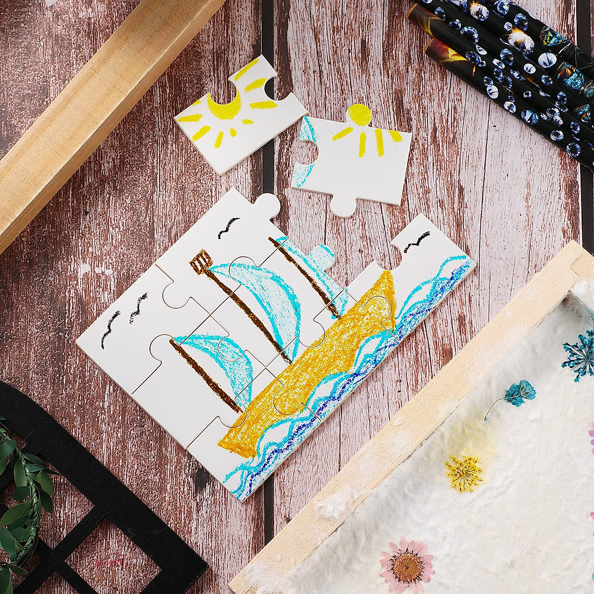 Christmas Blank Jigsaw Puzzle 9 Pieces 1.7 x 1.18 Inch White Blank Puzzle Rectangle Decorating Puzzle for Decorating Boys and Girls Art Activity, Wedding Birthday Party, 5.12 x 3.54 Inches