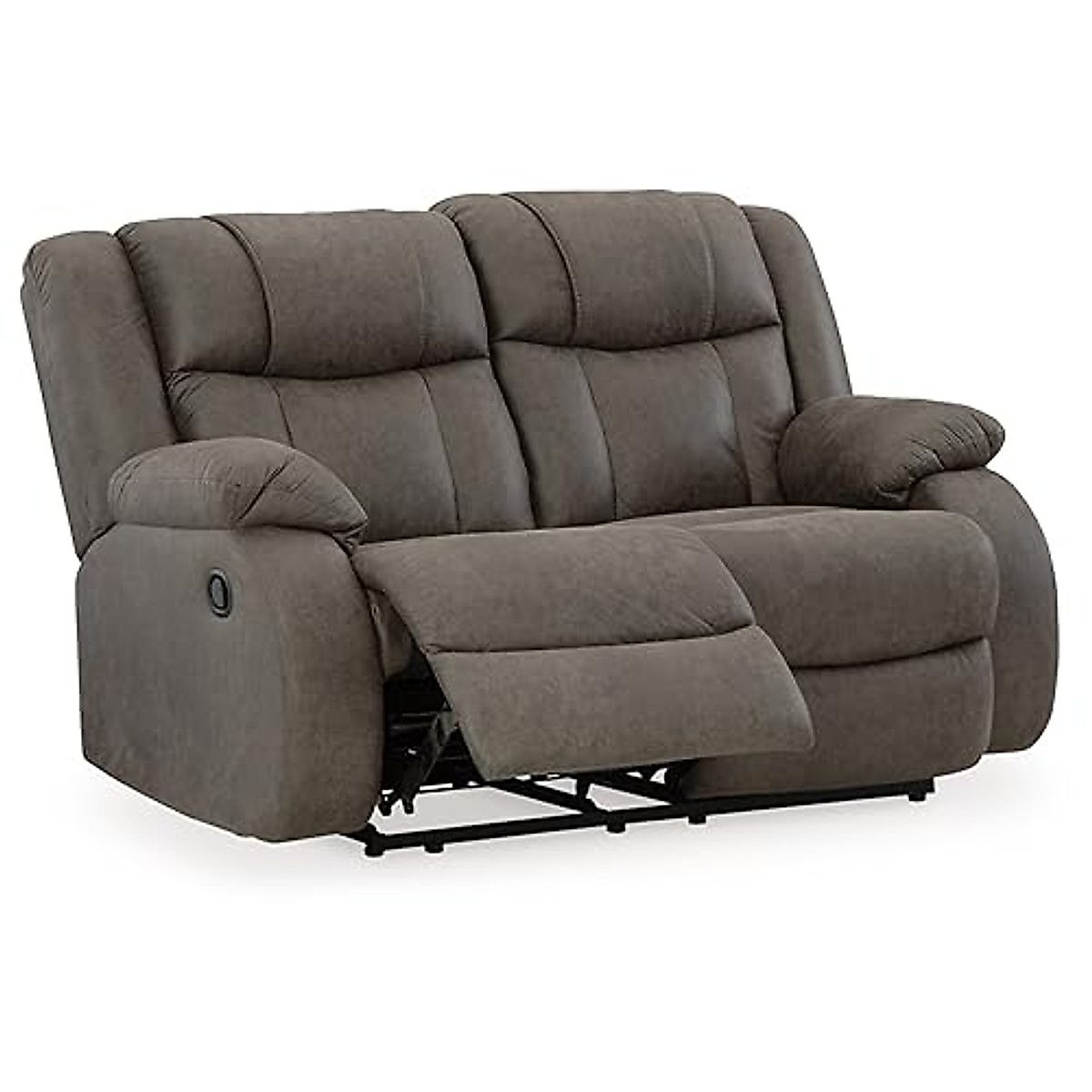 Signature Design by Ashley First Base Contemporary Faux Leather Manual Reclining Loveseat, Gray