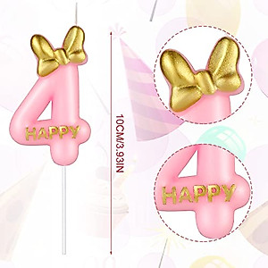 5.8cm / 2.28in Pink Birthday Candles, Cute Candle Cake Topper with Bow Knot Cake Numeral Candles Number Candles for Girls Birthday Anniversary Parties (4)