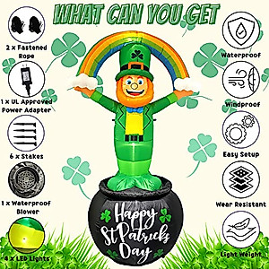 TOCZIM 8FT St Patrick’s Day Giant Inflatables Outdoor Decorations Leprechaun Standing on Gold Pot Blow up Holiday Shamrocks Yard Decoration with Build-in LED Lights for Indoor Lawn Garden Party Decor