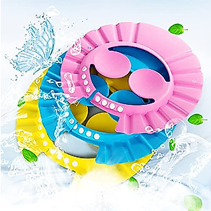 Kangwell Shower Cap Bathing Cap | with Earshield Soft Adjustable Visor Hat Safe Shampoo Shower Bathing Protection Bath Cap for Elderly, Pregnant and the Disable Patient (PINK)