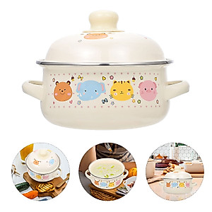 Enamel Stew Pot Soup Bowl: Decorative Stew Pot with Handle Lid Cartoon Soup Pot Baby Food Milk Pot Ceramic Cookware for Home Kitchen Cooking Pot