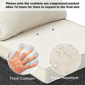 8-Piece Outdoor Rattan Wicker Patio Furniture Set with 28" Gas Fire Pit Table, Coffee Table, Armless Seats, Corner Seats, and Cushions Included, Outdoor Sectional Furniture, Coffee/Beige