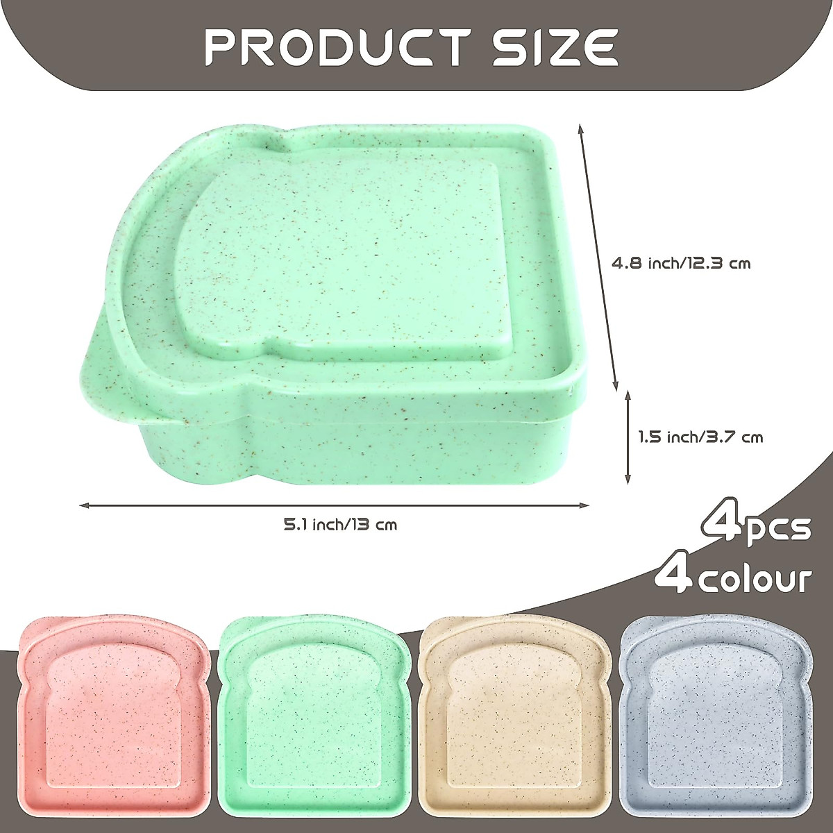 GothaBach 4 PCS Toast Shape Sandwich Box, 14Oz Sliced Toast box， Toast Fresh-keeping Container, Sandwich Containers for lunch boxes-Allow Microwave Heating and Frozen Preservation