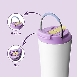 BOTTLE BOTTLE Insulated Coffee Tumblers with Dual-use Lid and Straw Double Walled Iced Travel Coffee Mug for Woman and Man 18 oz Stainless Steel Tumbler with Handle(Snow)