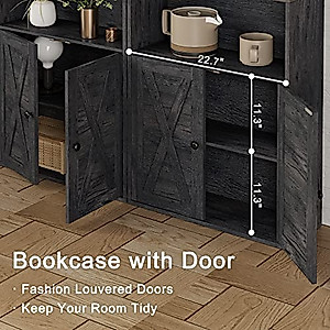 IRONCK Industrial Bookshelves and Bookcases with Doors Floor Standing 6 Shelf Display Storage Shelves 70 in Tall Bookcase Home Decor Furniture for Home Office, Living Room