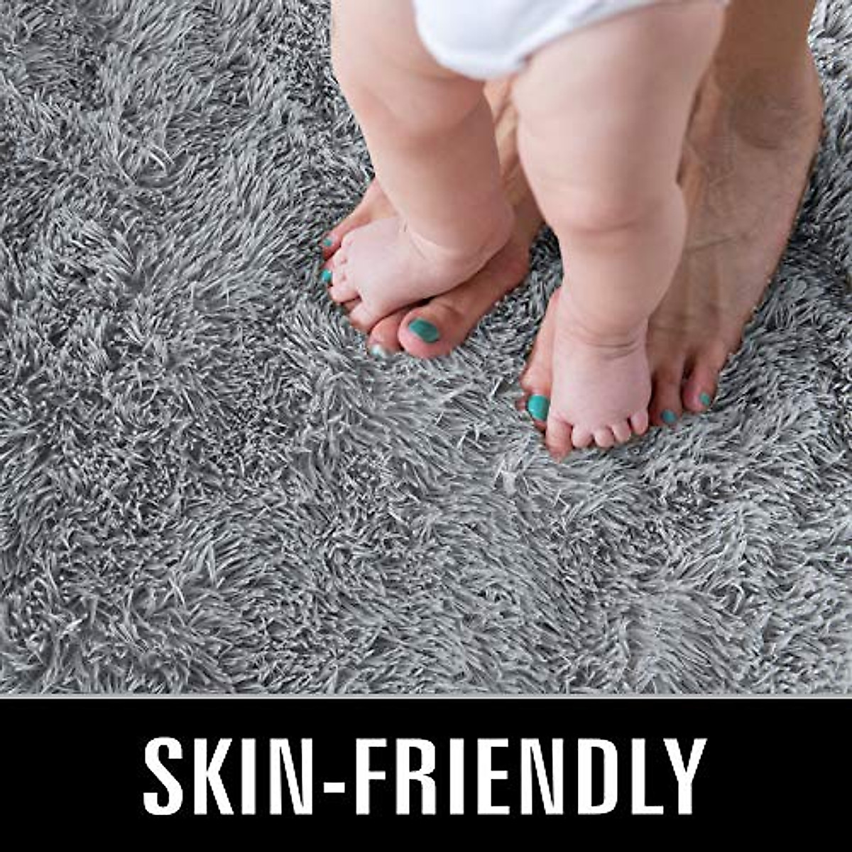 TWINNIS Super Soft Shaggy Fluffy Carpets, 5x8 Feet, Indoor Modern Plush Area Rugs for Living Room Bedroom Kids Room Nursery Home Decor, Upgrade Anti-Skid Durable Rectangular Fuzzy Rug, Grey