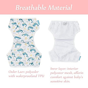 HappyFlute 3Set Swim Diapers Covers Adjustable for 0-2years Babies, Infants & Toddlers 10-40lbs Unisex Baby,2 Water Diapers+1Wet Bag (Whale)