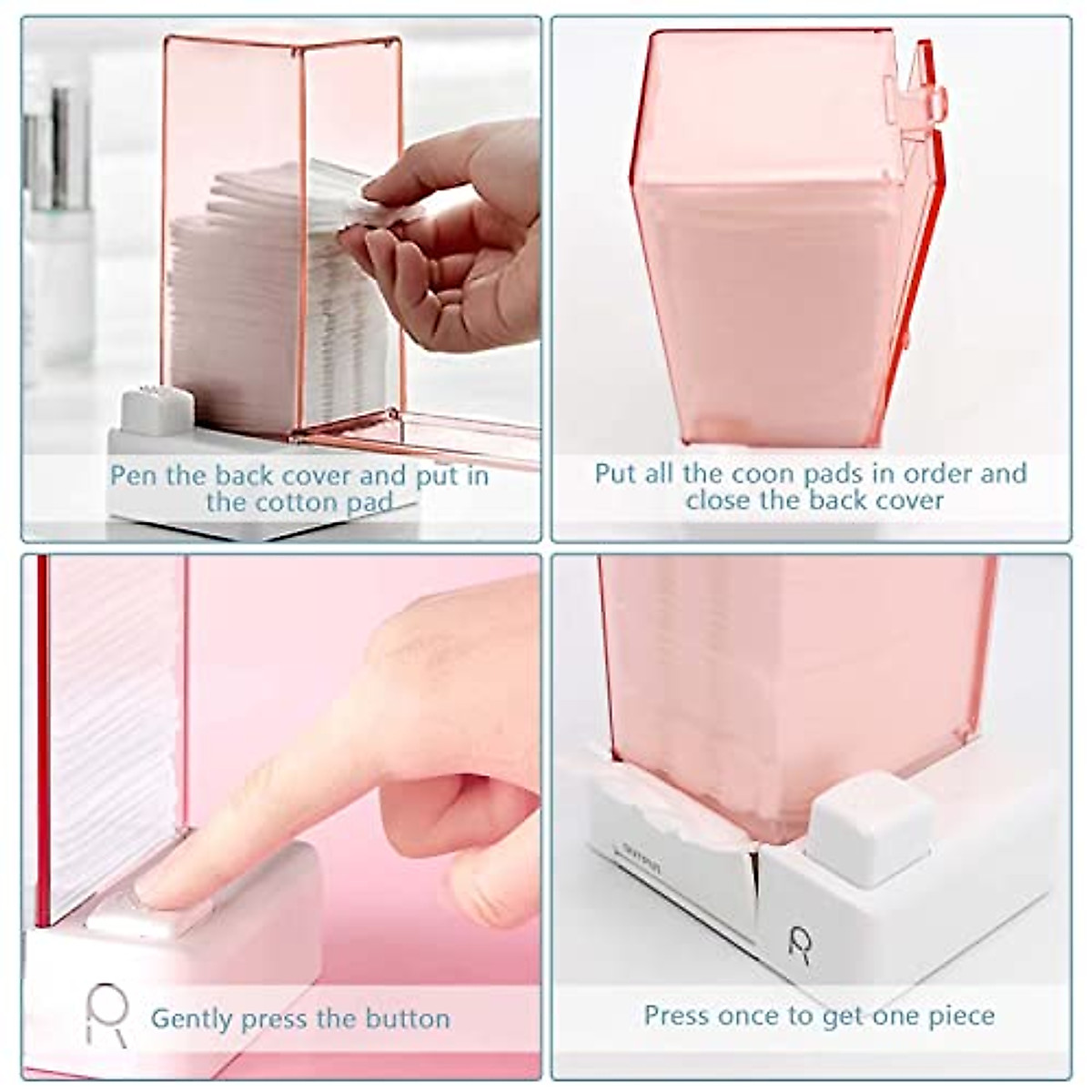 Cotton Pad Dispenser Square Automatic Cotton Pad Holder Wall Mount Cotton Pad Dispenser with 2 Clear Jar Bathroom Canister for Qtip Cotton Ball Apothecary Swab Vanity Cosmetic Storage and Organizer