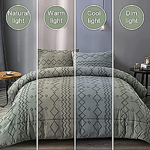 Green Tufted Comforter Set Cal King Size (102×96 inches), Boho Shabby Chic Comforter Geometry Embroidery Bedding Set 3 Pieces (1 Comforter + 2 Pillowcases), Soft Microfiber Comforter for All Seasons
