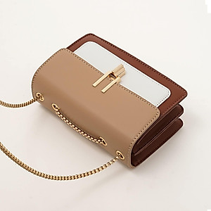 Crossbody Bags Cute Faux Leather Trendy Cross Body Bag for Women Small Color-Block Designer Handbags Ladies Satchel Chain Strap Shoulder Bag Brown Beige