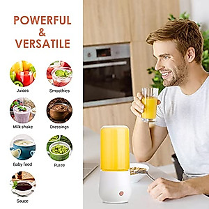 Portable Blender Personal Size Blender - Mini Blender for Shakes and Smoothies USB Charge Small Blender Fresh Juice Blender Cup with 4 Blades for Travel Kitchen Gym Office Outdoors