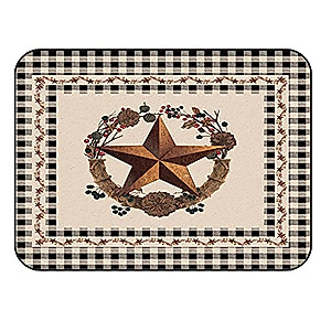 Non-Slip Area Rugs with Rubber Backing Throw Rugs Runner Farmhouse Country Star and Primitive Berries On Retro Black Plaid Non-slip Soft Cozy Carpets for Floor, Entryway, Nursery48x72 Inch