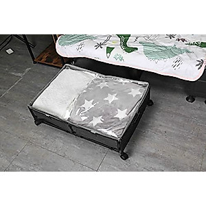WenkeDigi Under-Bed Storage Organizer Foldable Metal Mesh Under-Bed Containers Bin With Rolling Wheels and Dust Proof Fabric Storage Bag, 2 Pack Black