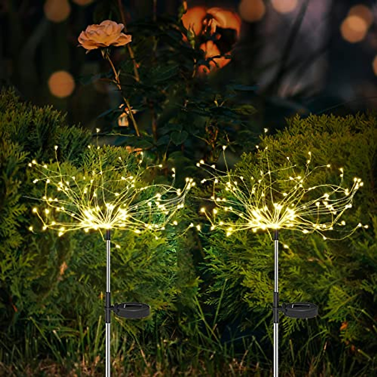 Anordsem Solar Garden Lights 2 Pack, Solar Fireworks Lights DIY Firework Lights,Outdoor Decorative Solar Lights IP65 Waterproof LED,Solar Pathway Lights for Walkway Patio Backyard Party (Warm White)