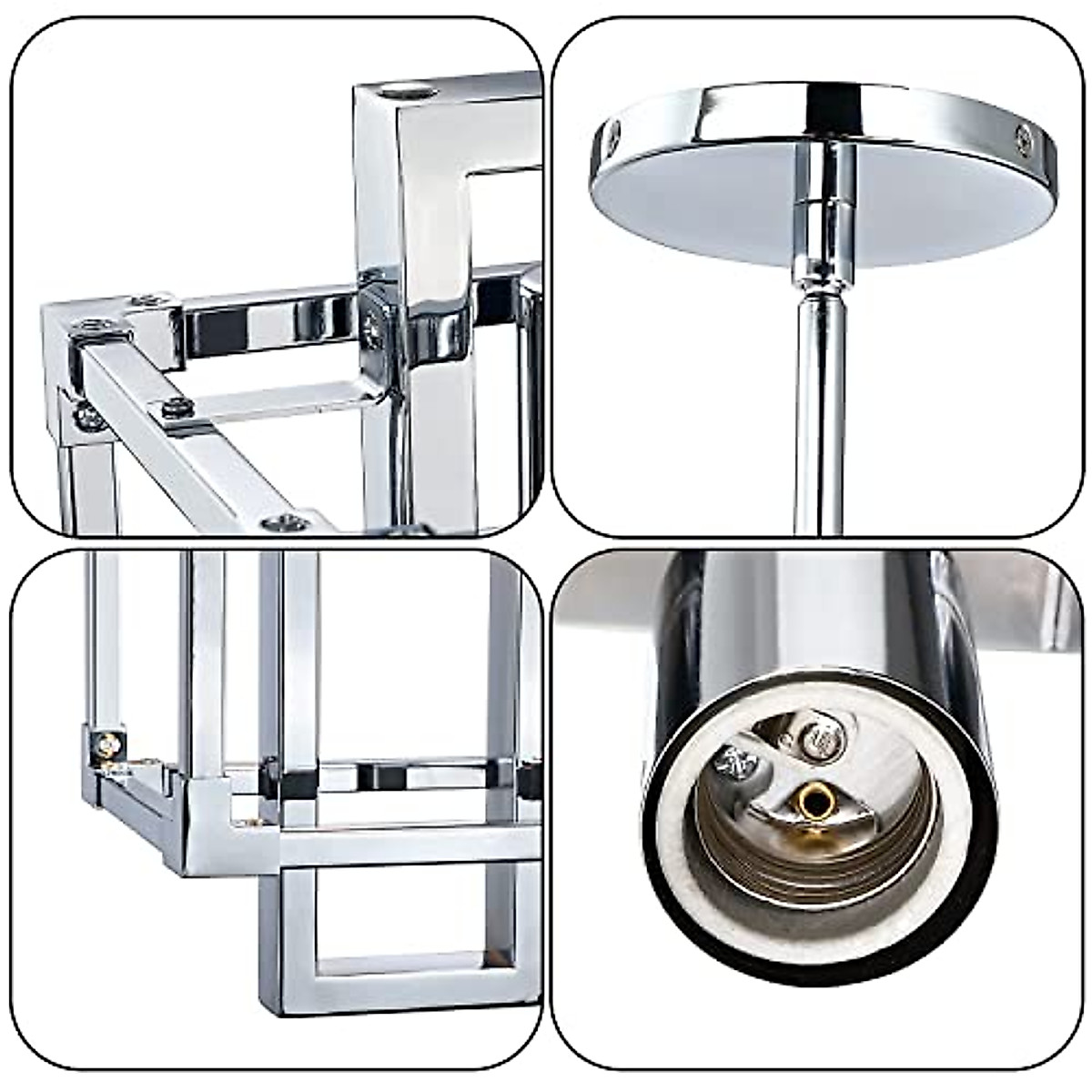 BUNKOS 1-Light Lantern Pendant Light in Chrome Finish, Geometric Hanging Light Fixture, 8" Farmhouse Chandelier for Kitchen Island Foyer Hallway, Adjustable Height, T10 Bulb Included