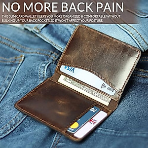 FOXHACKLE Leather Credit Card Holder Wallet for Men and Women, Thin Bifold RFID Blocking Wallet, Slim Front Pocket Minimalist Wallet, Small Card Case (Olive Brownish)