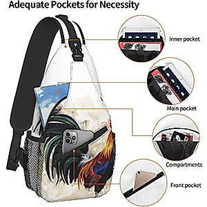 Sling Bag Rustic Rooster Chicken Watercolor Hiking Daypack Crossbody Shoulder Backpack Travel Chest Pack for Men Women