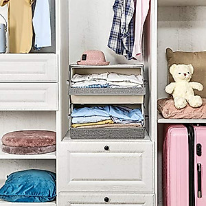 SONGMICS Stackable Storage Bins, Set of 2 Fabric Storage Boxes with Lids, with Magnetic Closures, Lid Can Stay Open after Stacking, ‎19.7 x 13.8 x 9.8 Inches, Light Gray URLB03GY