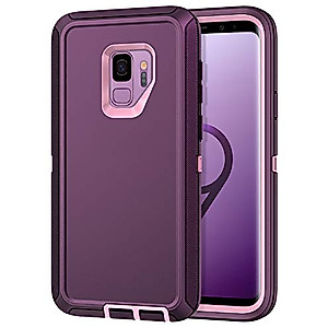 I-HONVA for Galaxy S9 Case Shockproof Dust/Drop Proof 3-Layer Full Body Protection [Without Screen Protector] Rugged Heavy Duty Durable Cover Case for Samsung Galaxy S9, Purple/Pink