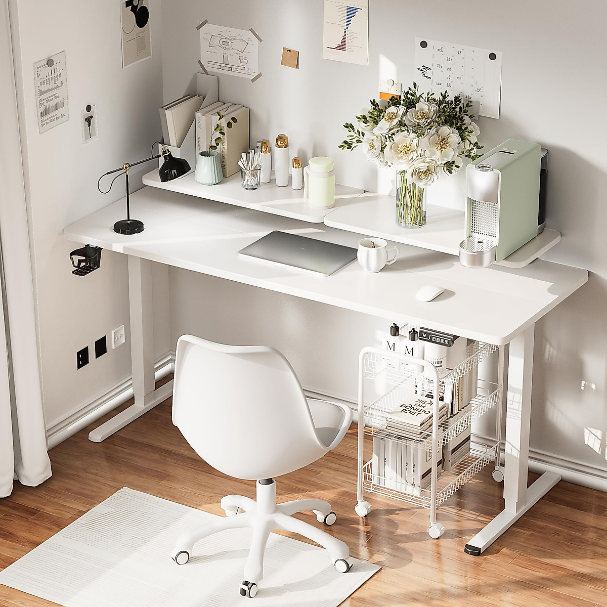 JUMMICO Electric Standing Desk, Adjustable Height Desk 63 x 24 Inch with Monitor Stand, Home Office Computer Desk (White)