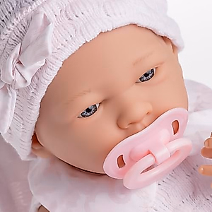 Real Girl Baby Doll 15" | Anatomically Correct | JC Toys - La Newborn | Made in Spain | Pink Knit Outfit & Accessories | Ages 2+